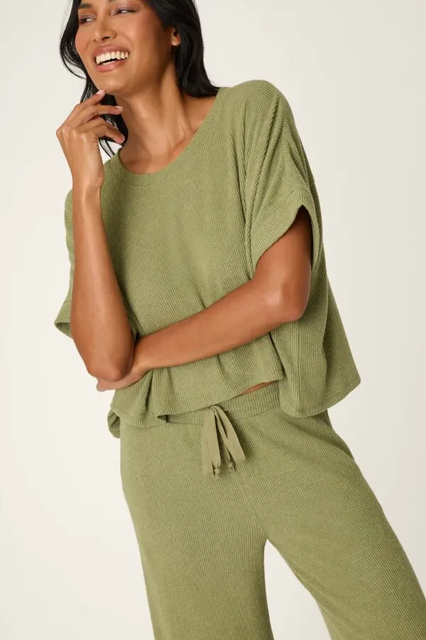 PJ Salvage Soft Olive Rib Knit Lounge Pajama Set