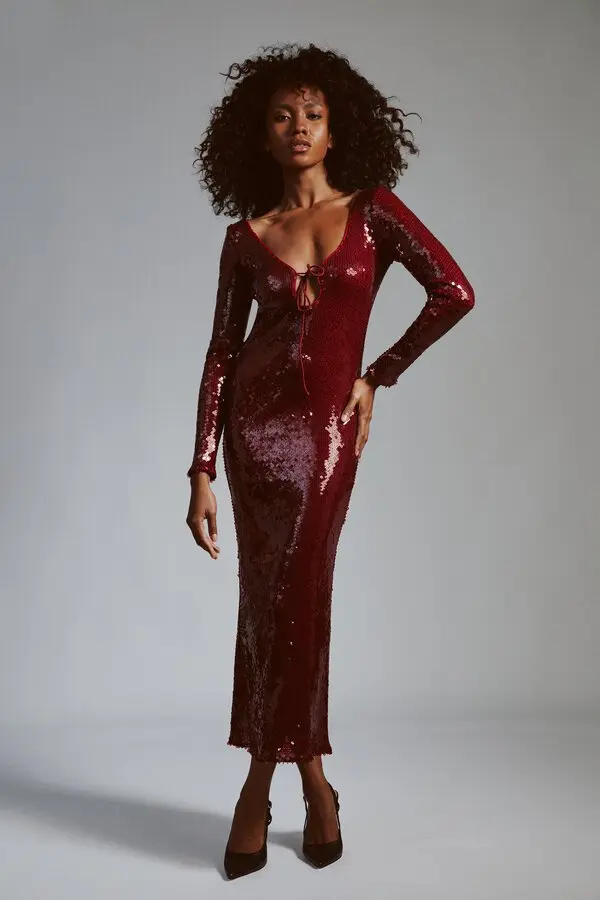 Bardot Verona Sequin Maxi Dress - Burgundy