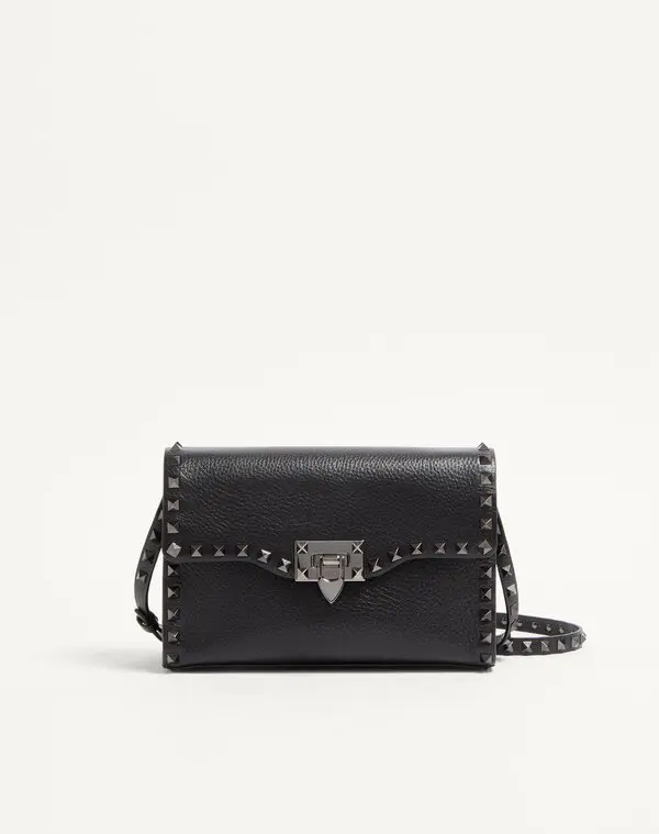 Valentino Garavani Small Rockstud Grainy Calfskin Crossbody Bag - Black