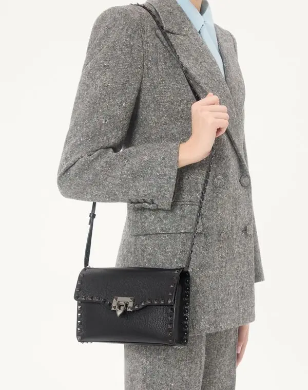 Valentino Garavani Small Rockstud Grainy Calfskin Crossbody Bag - Black