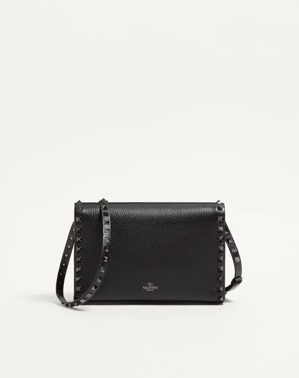 Valentino Garavani Small Rockstud Grainy Calfskin Crossbody Bag - Black