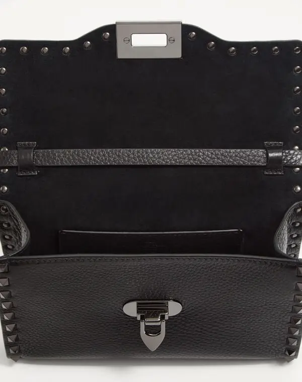 Valentino Garavani Small Rockstud Grainy Calfskin Crossbody Bag - Black
