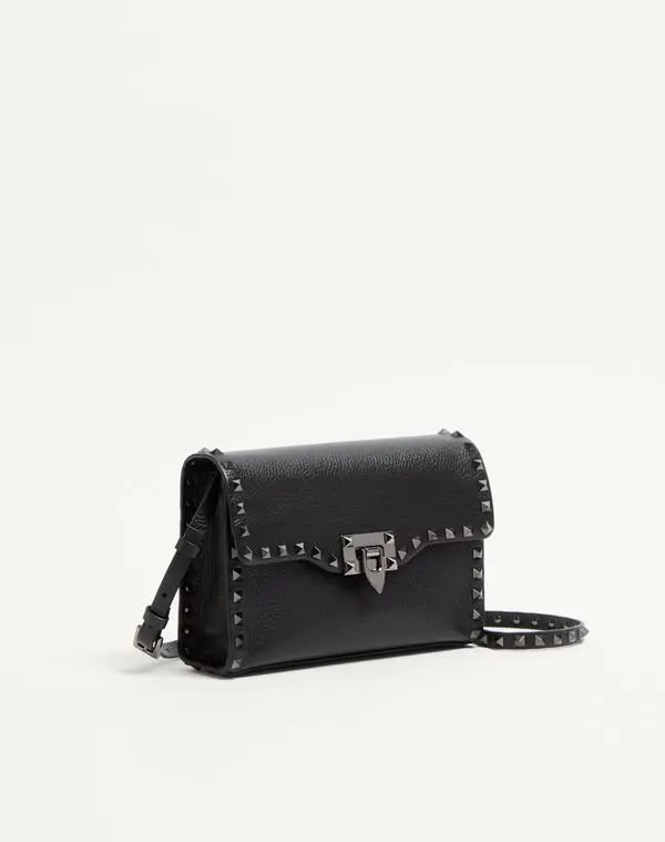 Valentino Garavani Small Rockstud Grainy Calfskin Crossbody Bag - Black