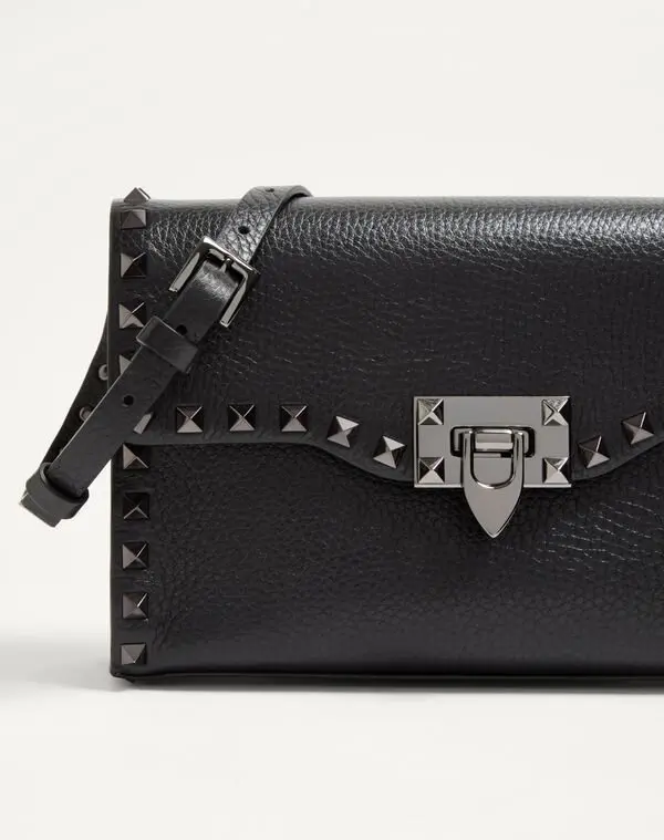 Valentino Garavani Small Rockstud Grainy Calfskin Crossbody Bag - Black