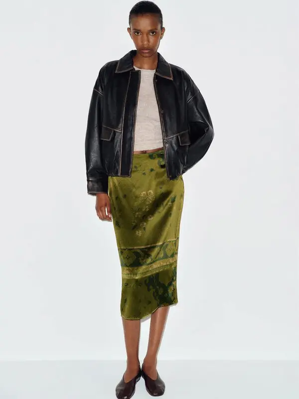 REFORMATION Helen Low Waist Silk Midi Skirt - Green