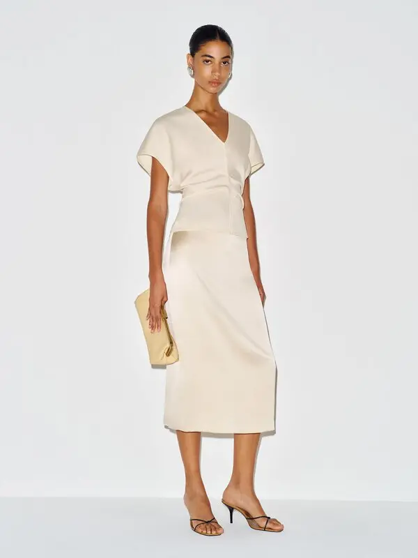 REFORMATION Helen Low Waist Silk Midi Skirt - Ivory