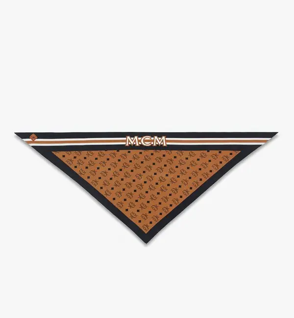 Mcm Monogram Print Triangle Silk Scarf - Cognac