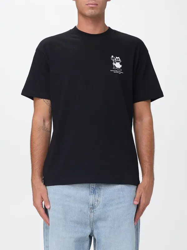 Carhartt Work In Progress Cotton T-shirt With Graphic Print And Dropped Shoulders - Black