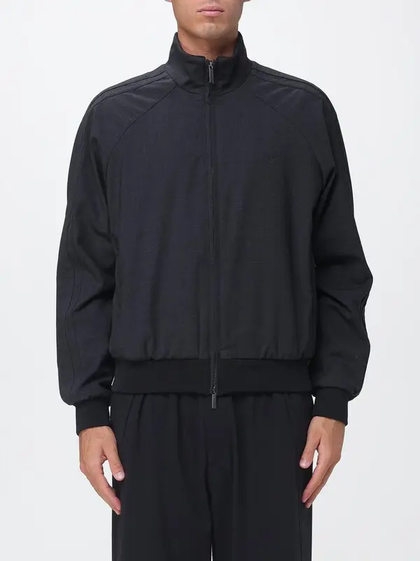 Emporio Armani Wool-blend Bomber Jacket With High Neck And Tone-on-tone Logo - Grey