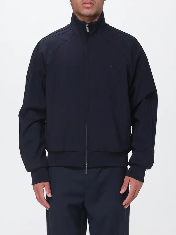 Emporio Armani Wool-blend Bomber Jacket With High Neck And Tone-on-tone Logo - Navy