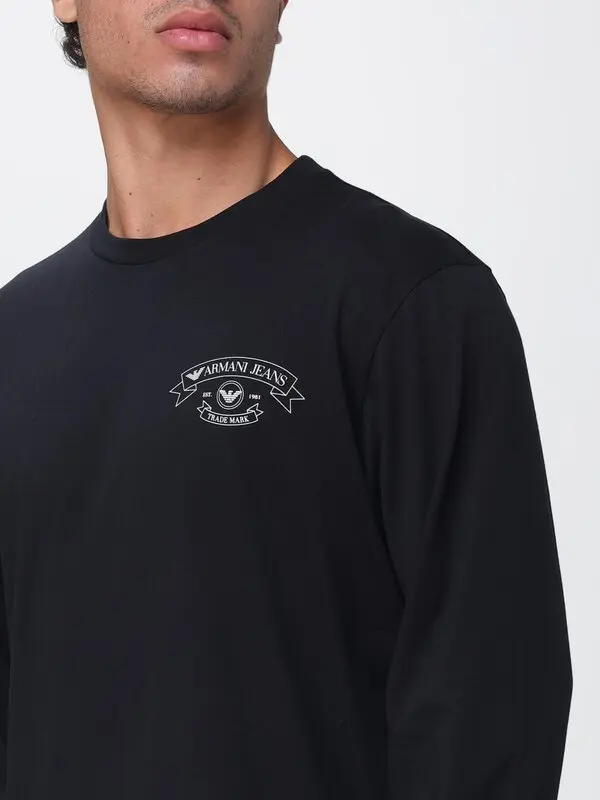 Emporio Armani Long-sleeved Contrast Logo Cotton T-shirt