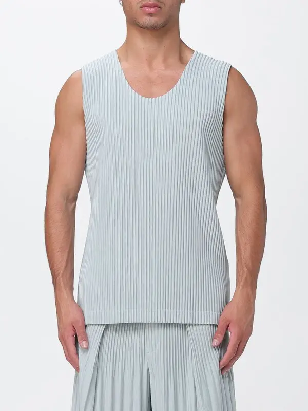 Issey Miyake Homme Plissé Pleated Technical Crêpe U-neck Tank Top - Grey