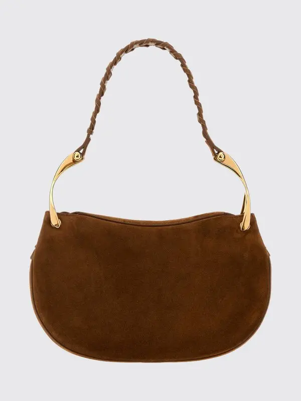 Alexander McQueen Suede Handbag With Gold Tone Hoop Handle