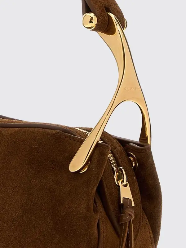Alexander McQueen Suede Handbag With Gold Tone Hoop Handle