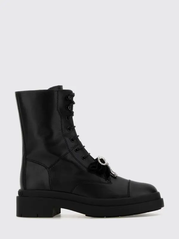JIMMY CHOO Leather Lace-up Boots With Embellishment - Black
