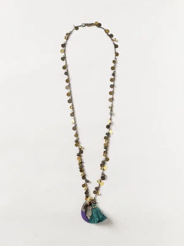 ALLUJEWELS Metal And Horn Necklace With Charms, Crystals, And Tassels - Gold