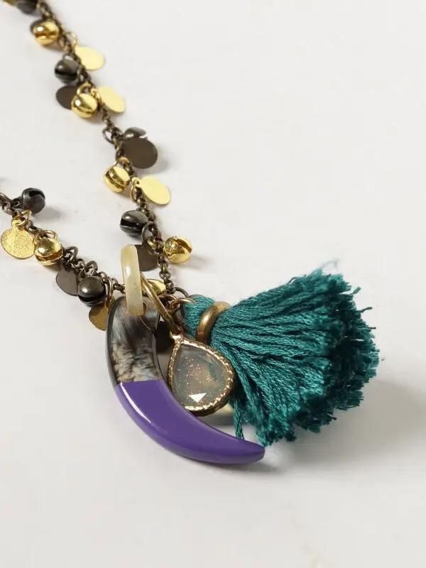 ALLUJEWELS Metal And Horn Necklace With Charms, Crystals, And Tassels - Gold
