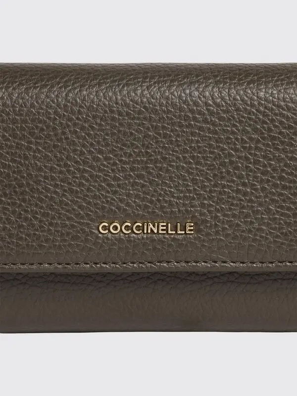 COCCINELLE Metallic Soft Tri-fold Grained Leather Wallet - Green
