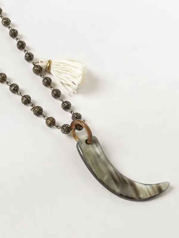 ALLUJEWELS Metal And Horn Pendant Necklace With Tassels