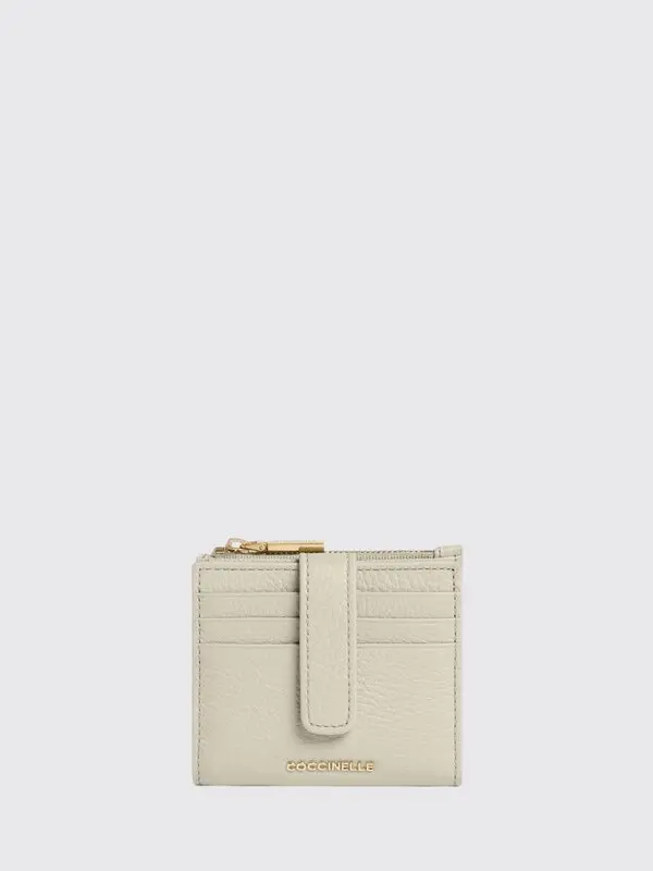 COCCINELLE Metallic Soft Bifold Grained Leather Card Holder - Beige