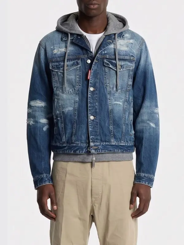 Dsquared2 Distressed Denim Jacket With Hood - Blue