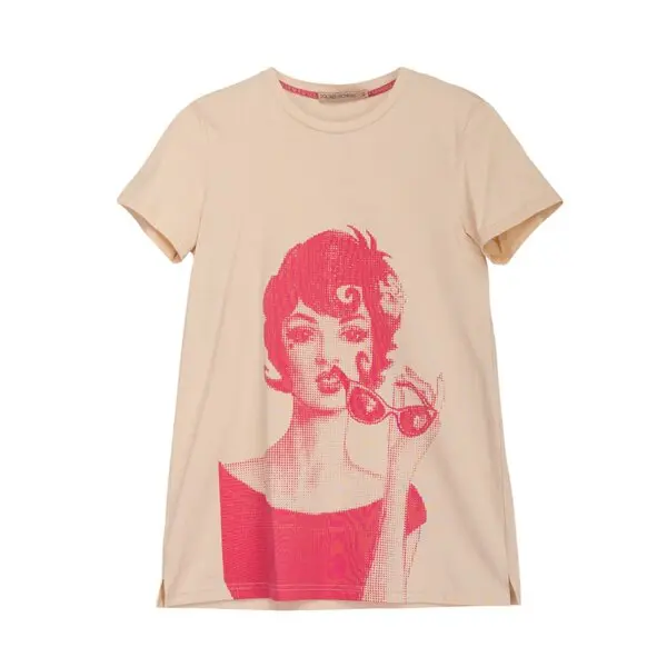 DOLORES PROMESAS Dolores Beige Illustrated T-shirt