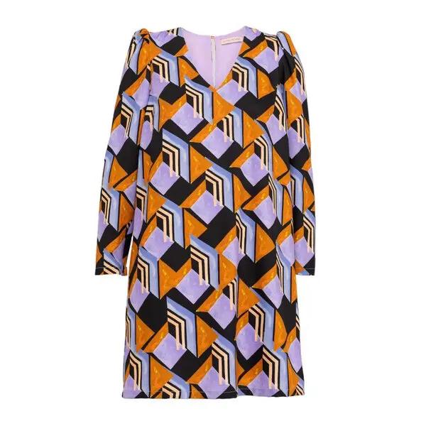 DOLORES PROMESAS Lavender Geometric Printed Short Dress