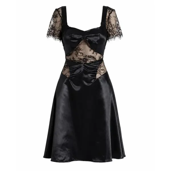 AMORTIZIA Satin And Lace Sweetheart Midi Dress