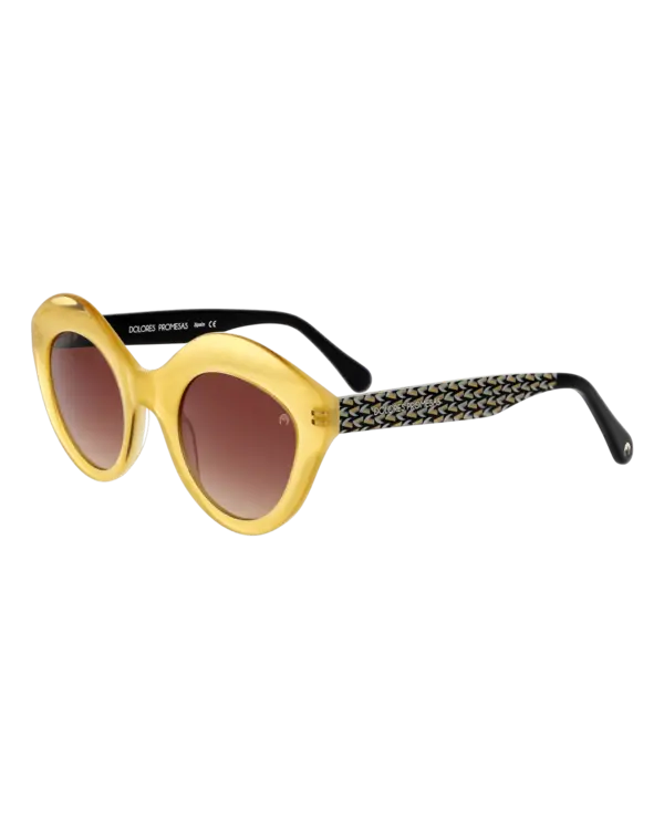 DOLORES PROMESAS Mustard Cat Eye Trend Glasses With Leaf Print - Yellow