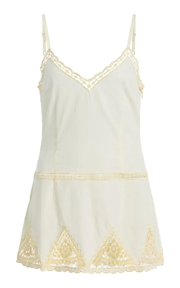 ALL THAT REMAINS Cotton V-neck Spaghetti Strap Top With Crochet Detailing - White