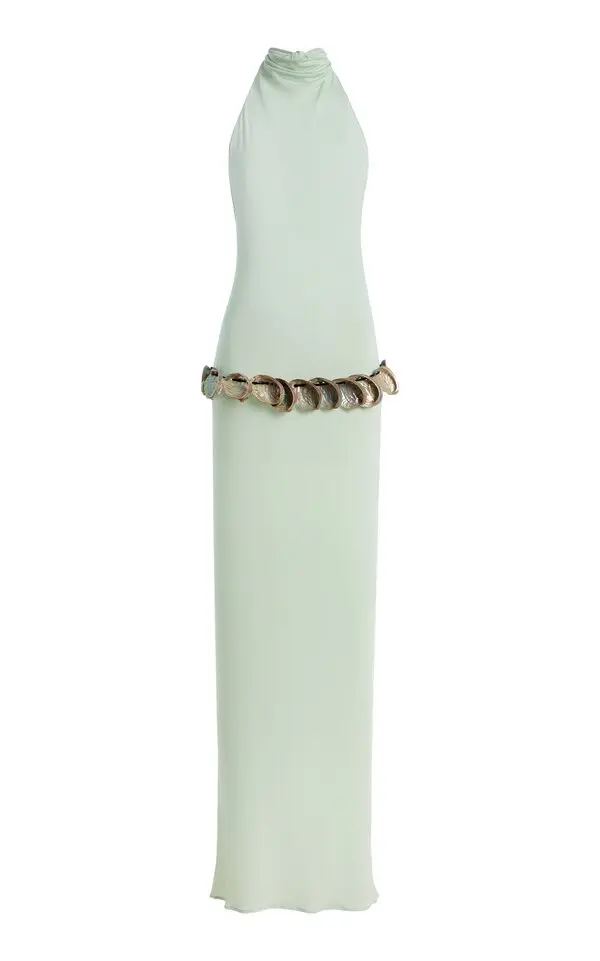 CONNER IVES Abalone Shell Belted Crepe Maxi Dress - Green