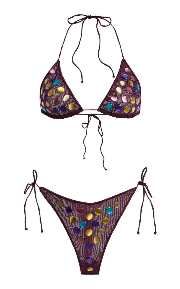 Oseree Embellished Bubble Bikini Set - Purple