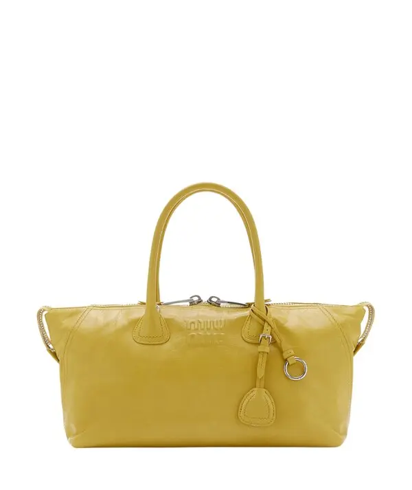 Miu Miu Leather Tote Bag With Tag Detail - Yellow