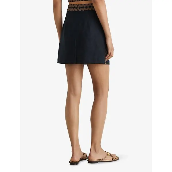 REISS Mila Wave-trim Linen Mini Skirt