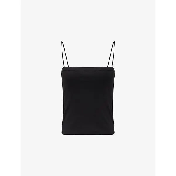 ST. AGNI Square-neck Stretch-rib Cotton Vest Top - Jet Black