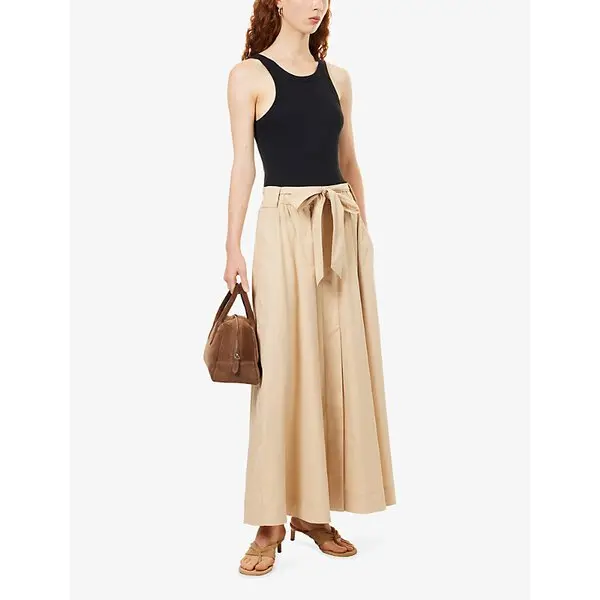 ME+EM Belted A-line Cotton-blend Maxi Skirt