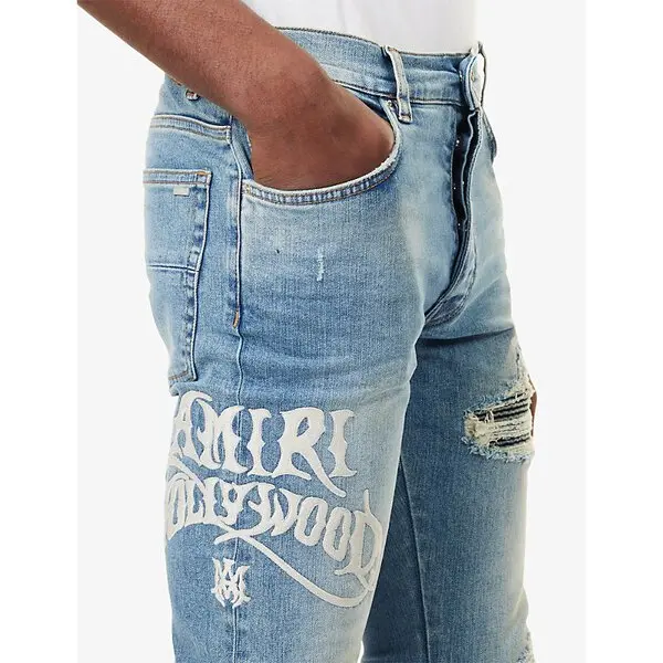 Amiri Hollywood Embroidered Logo Denim Jeans
