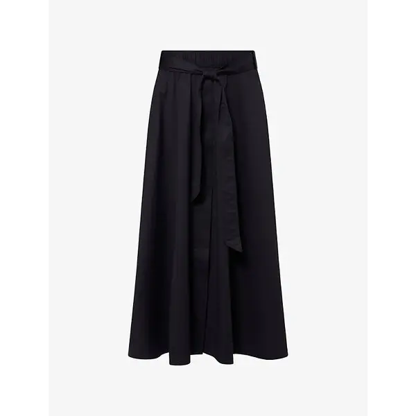 ME+EM Belted A-line Cotton-blend Maxi Skirt - Black