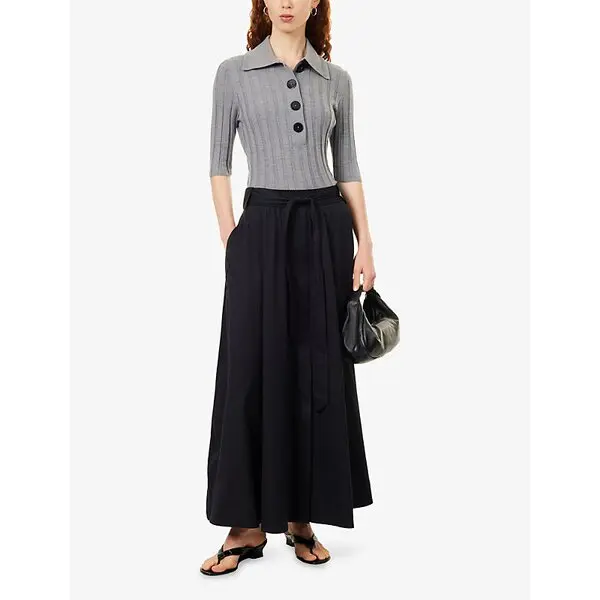 ME+EM Belted A-line Cotton-blend Maxi Skirt