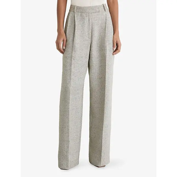 REISS Ezra Straight-leg High-rise Linen-blend Trousers