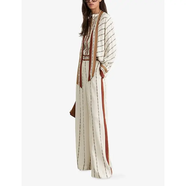 REISS Lydia Chain-print Wide-leg Trousers