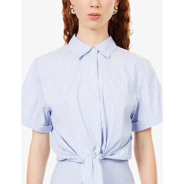 Theory Tie-front Pinstripe Cotton-blend Shirt