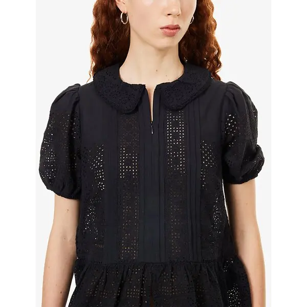 ME+EM Broderie Peplum-hem Cotton Top