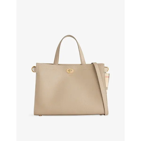 Burberry Cotswolds Check Small Leather Tote Bag - Mushroom