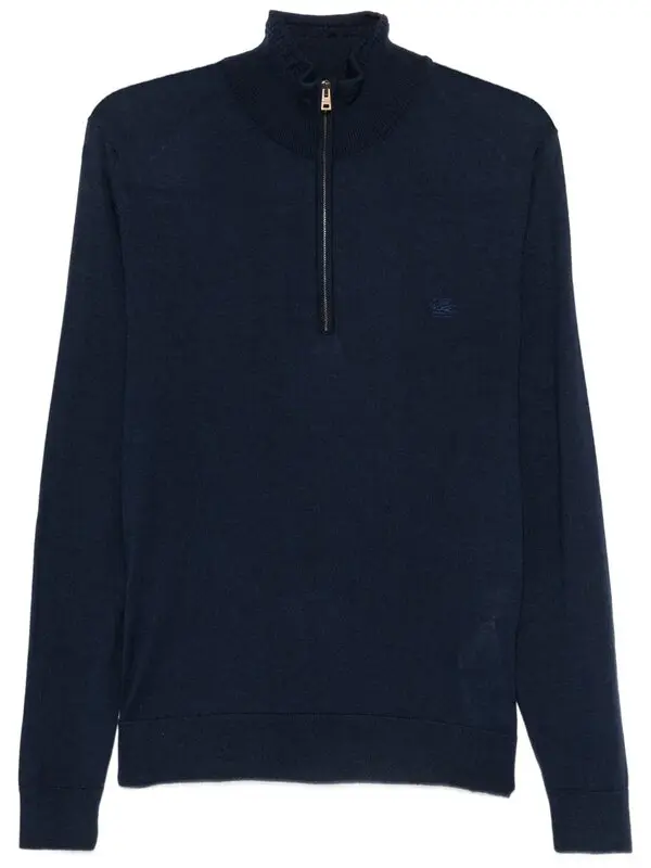 Etro Wool And Silk Sweater With Zip And Pegasus Embroidery