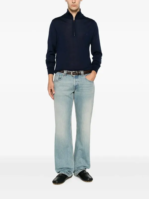 Etro Wool And Silk Sweater With Zip And Pegasus Embroidery - Blue