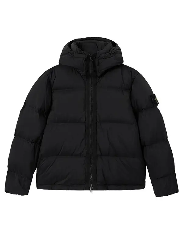 Stone Island Ripstop Down Jacket With Removable Hood - Black