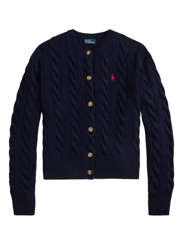Polo Ralph Lauren Crew Neck Cable Knit Wool Blend Cardigan - Blue