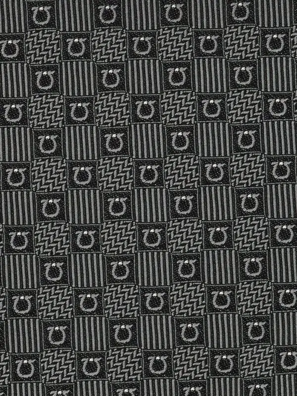 FERRAGAMO Jacquard Silk Tie With Gancini Pattern - Grey