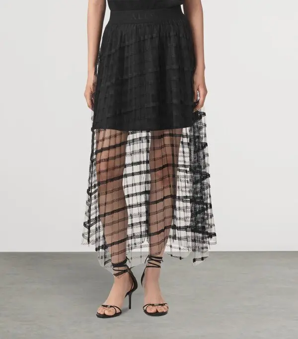 ALLSAINTS Sheer Overlay Celia Midi Skirt